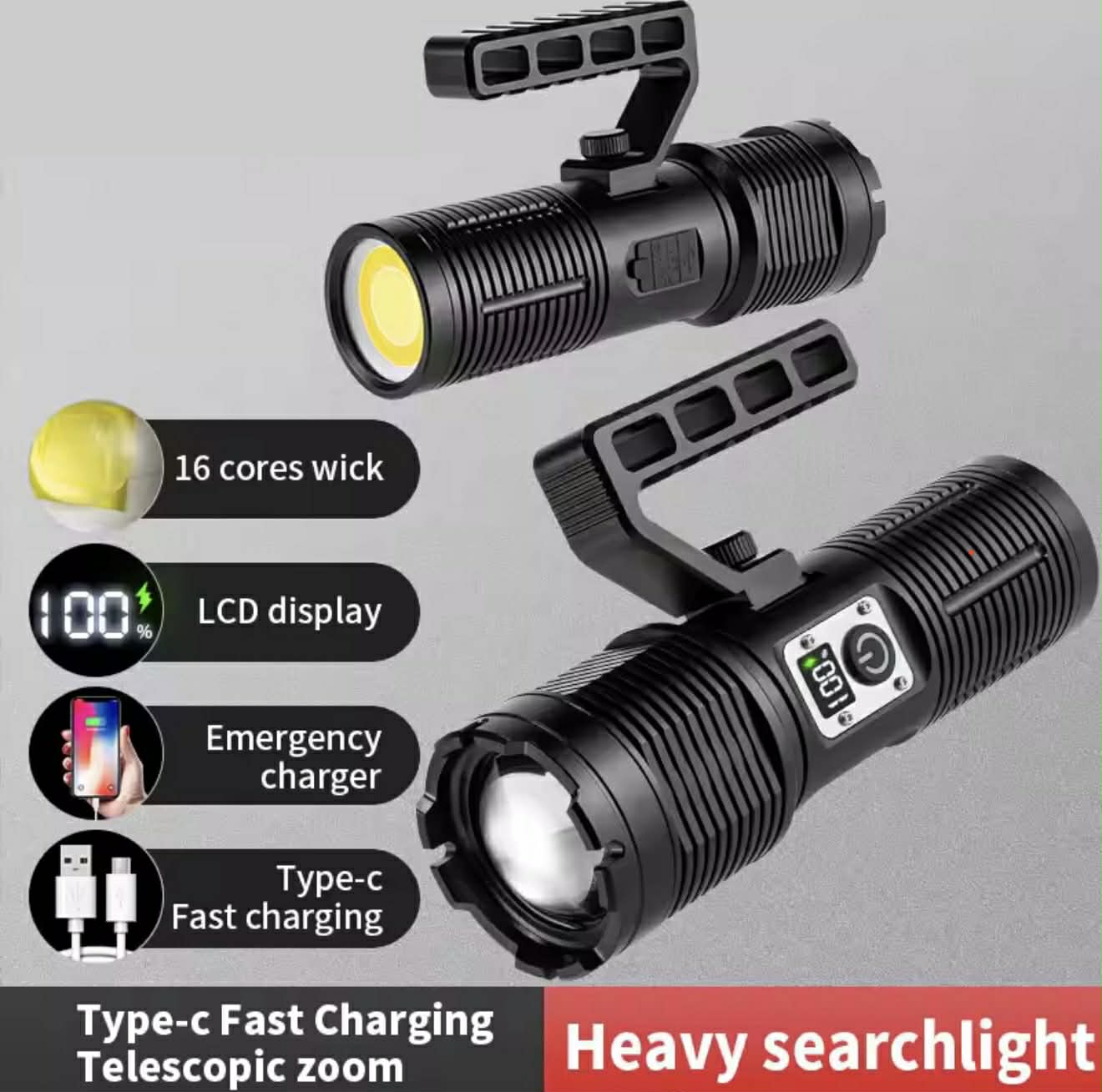 Dual Head LED Searchlight Zoomable W/Detachable Handle – Epic. Store