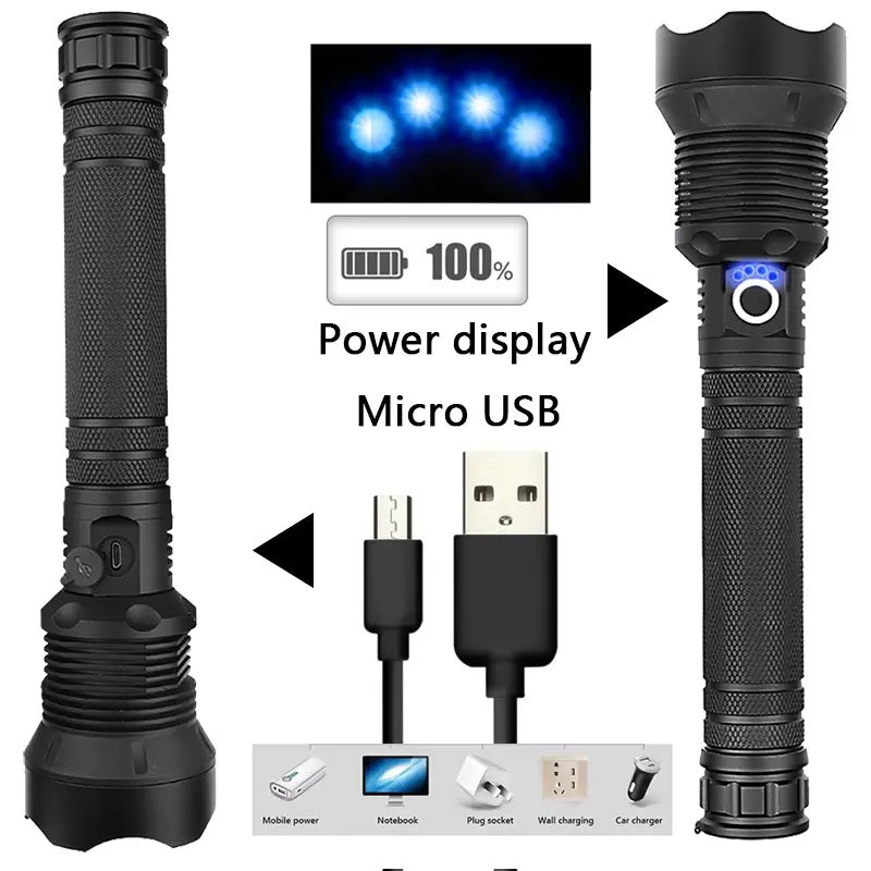 XHP90 Ultra Powerful 26650 LED Flashlight Lamp USB Rechargeable Tactic ...