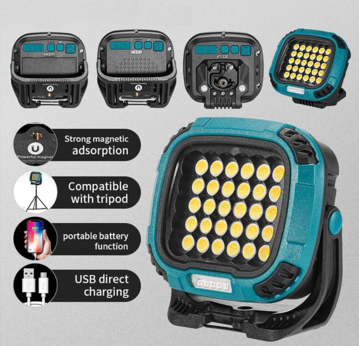 Portable LED Multifunctional Rechargeable Work Light Tricolor + Red W ...