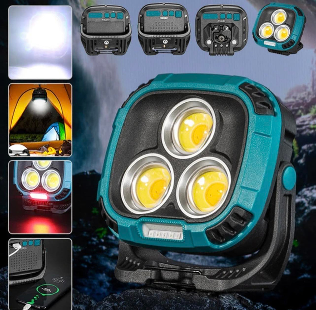 Portable LED Multifunctional Rechargeable Work Light Tricolor + Red W ...