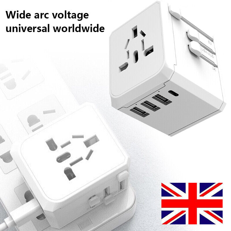 Universal Travel Adapter 3 USB &Type-C Outlet Converter Plug Charging ...