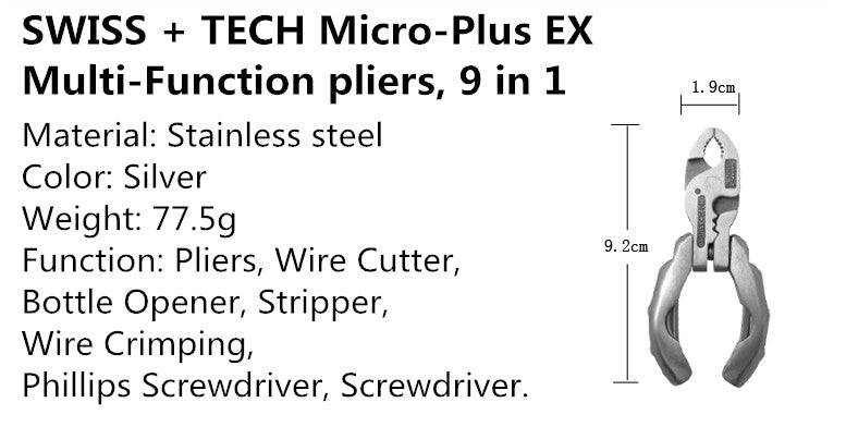 SWISS + TECH Micro-Plus EX Multi-Function Pliers 9 in 1 Folding Plier ...